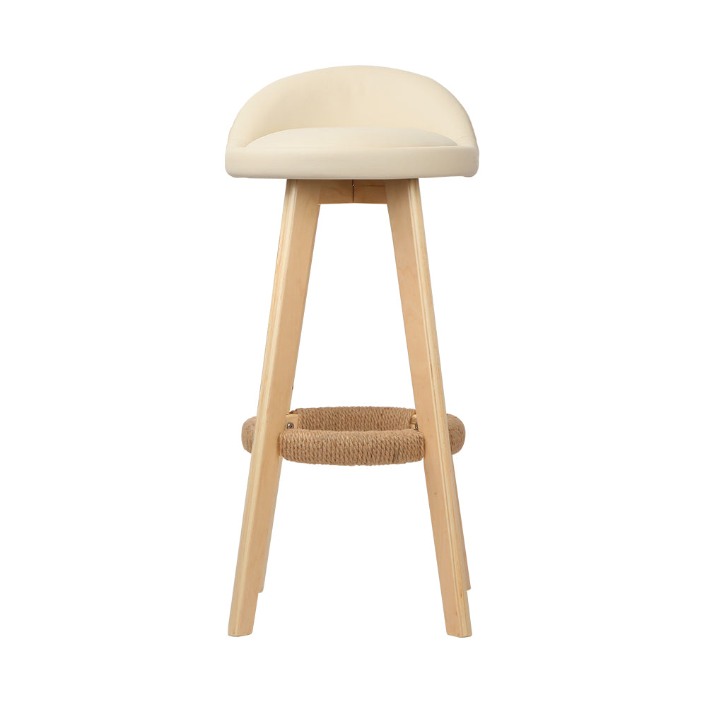 Buy Darla Leather Bar Stool Wooden (Set of 2) Beige 69cm | Bar Stool Home